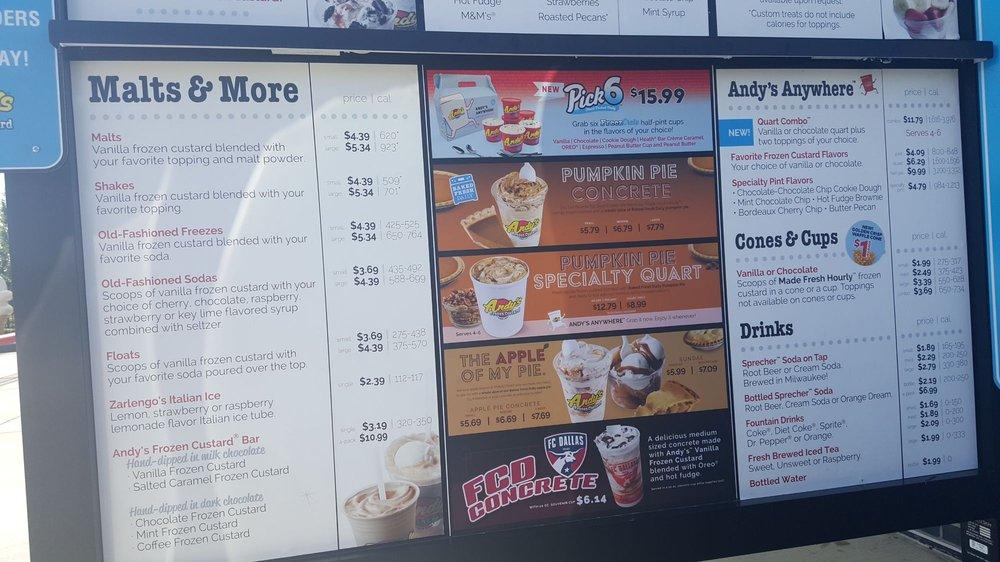 Menu at Andy's Frozen Custard desserts, Carrollton
