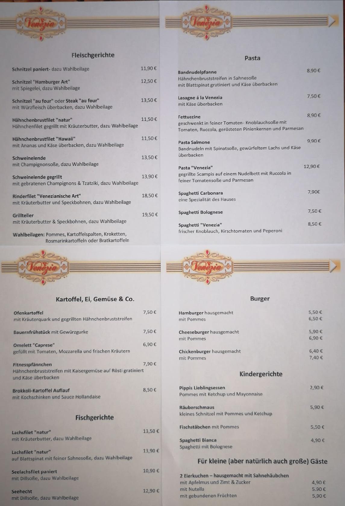 Speisekarte von Eis Café Venezia, Weißwasser/Oberlausitz
