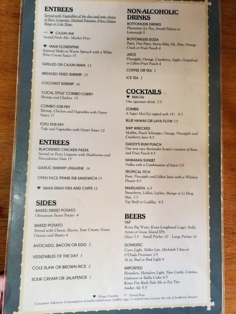 Menu at La Mariana Sailing Club, Honolulu, 50 Sand Island Access Rd