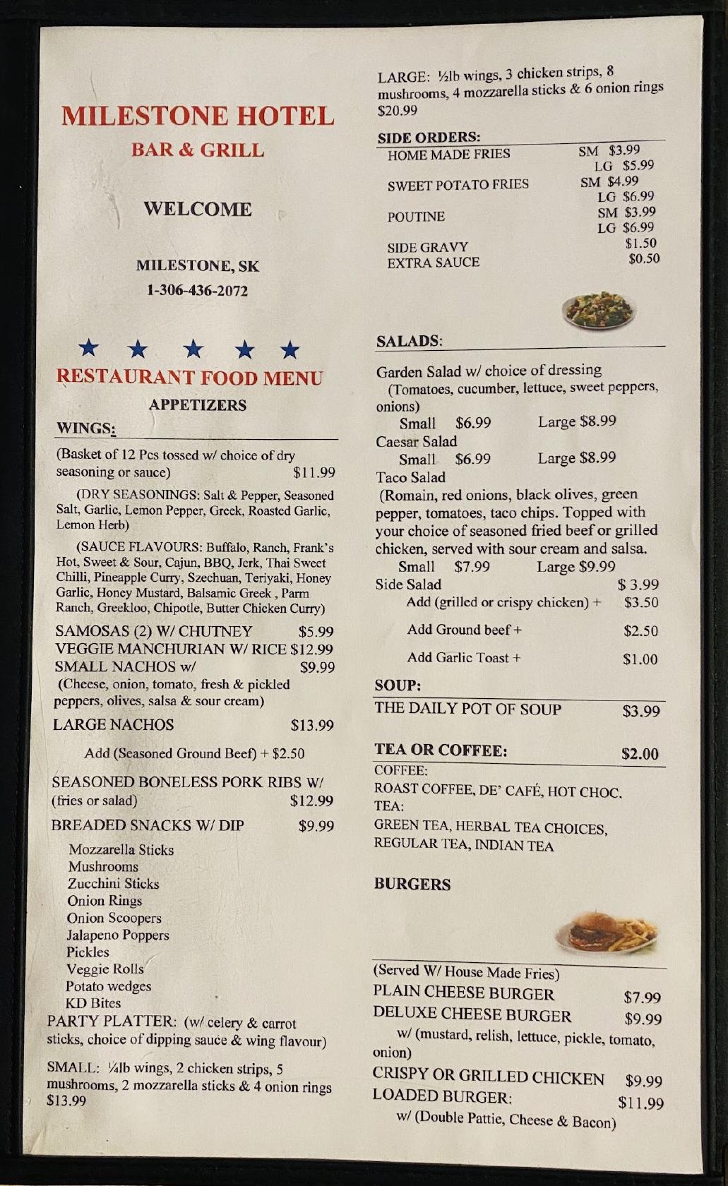 Menu at Milestone Hotel bar and grill + Punjabi Food, Milestone
