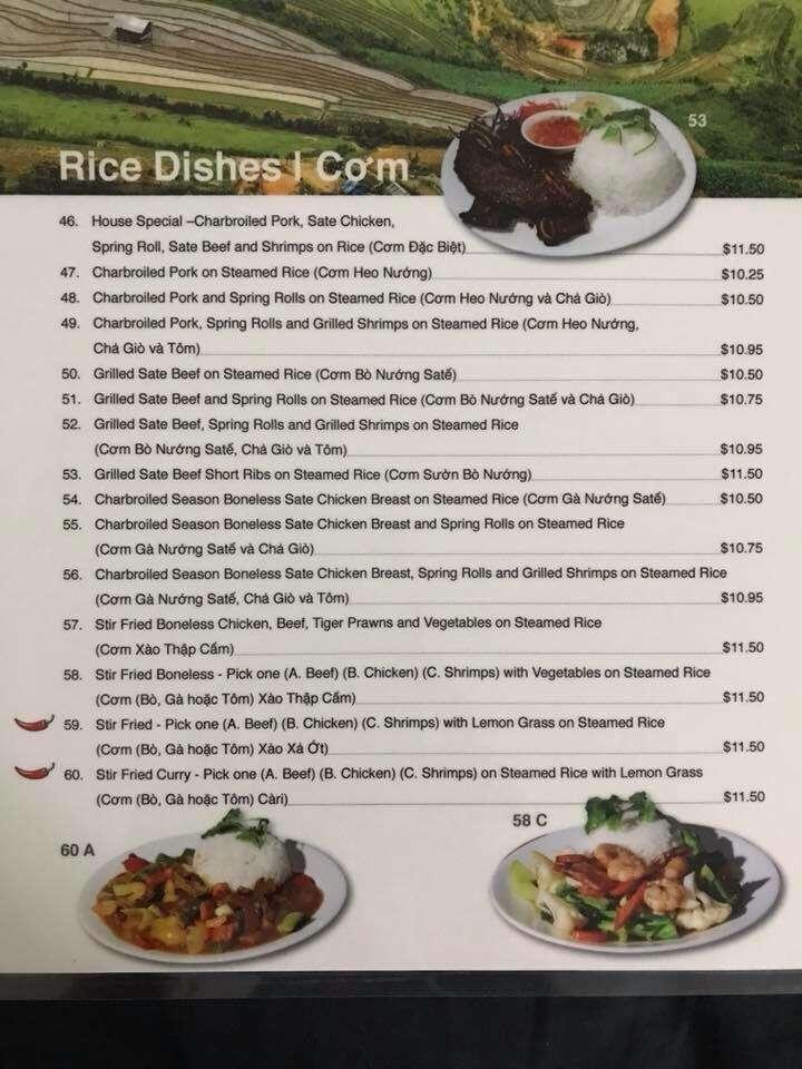 Menu at Nho Saigon restaurant, Calgary