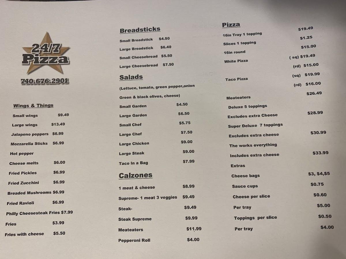 Menu at 24-7 Pizza pizzeria, Bellaire