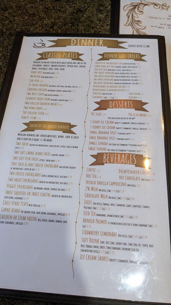 Menu at Amy's Cafe, Riverside