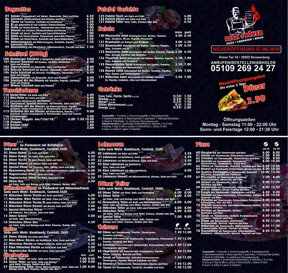 Menu at BaBa'S DÖNER restaurant, Ronnenberg