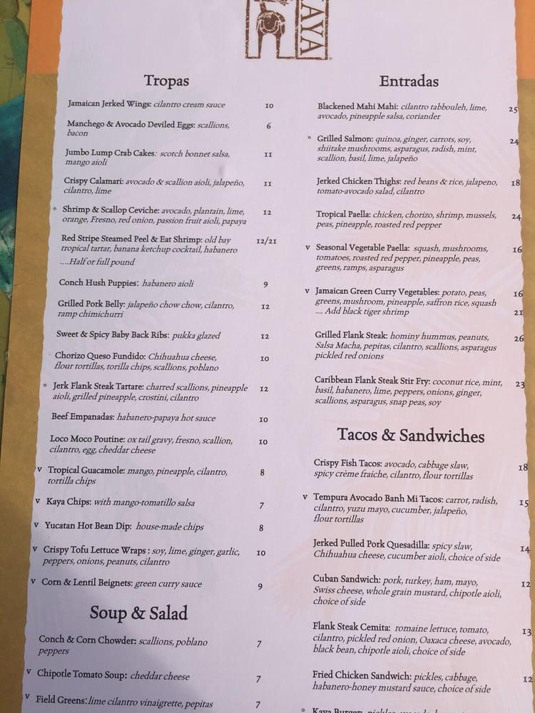 Menu at Kaya pub & bar, Pittsburgh