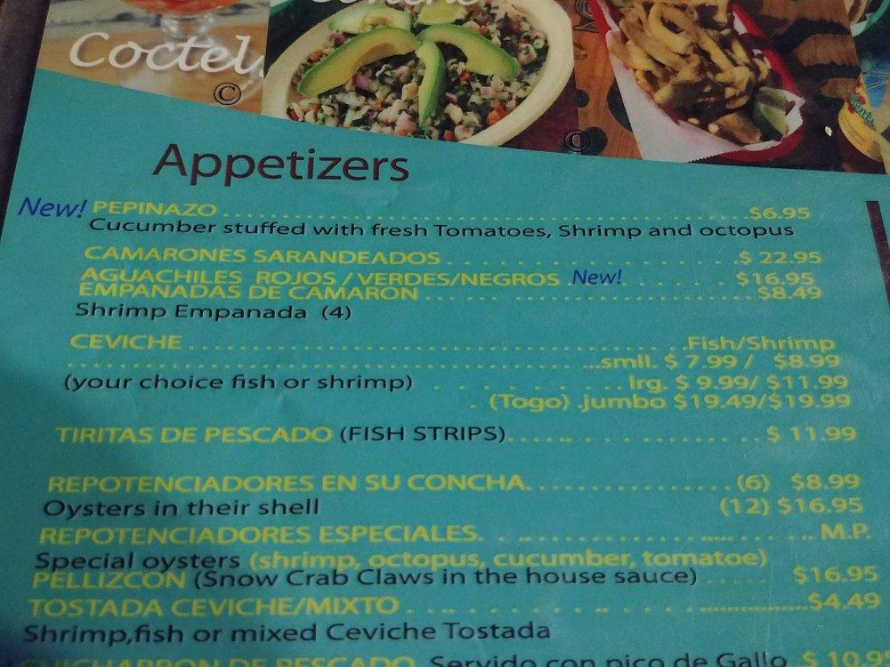 Menu at La Palapa restaurant, Chicago, W 34th St