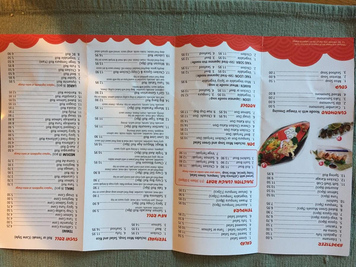 Menu at Mission Junction Sushi restaurant, Mission