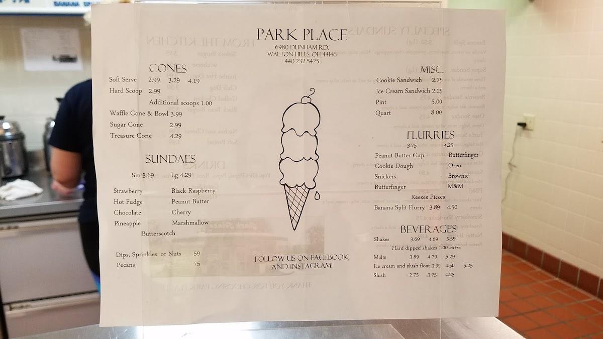 Menu at Park Place restaurant, Walton Hills