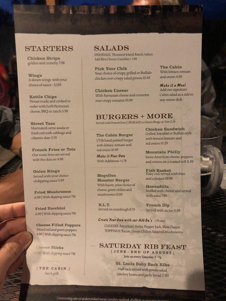 Menu at The Cabin Bar & Grill, Heber-Overgaard