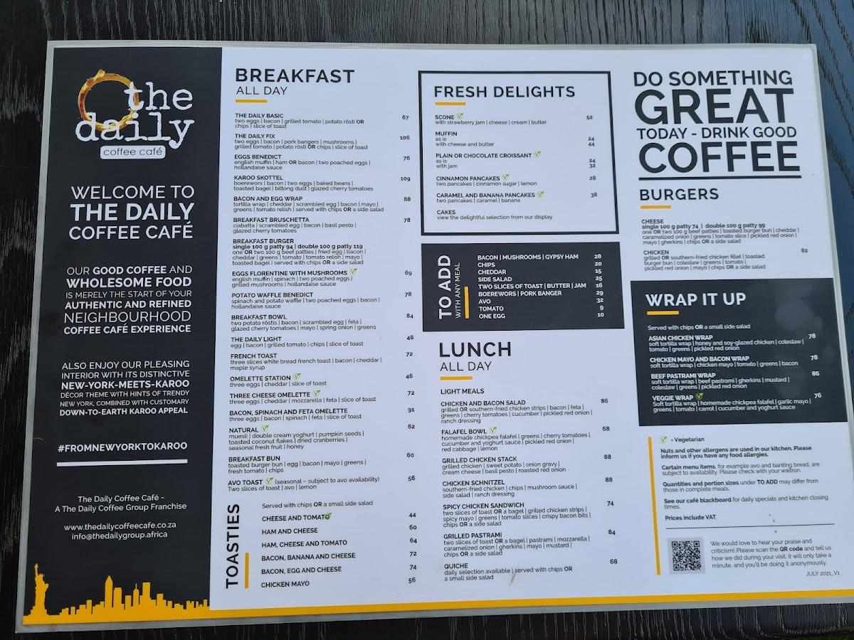 Menu au The Daily Coffee Café - Zambezi Junction, Pretoria