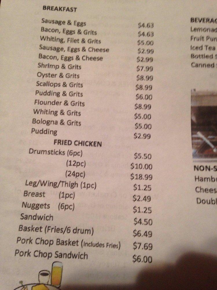 Menu at Williams Seafood restaurant, Walterboro