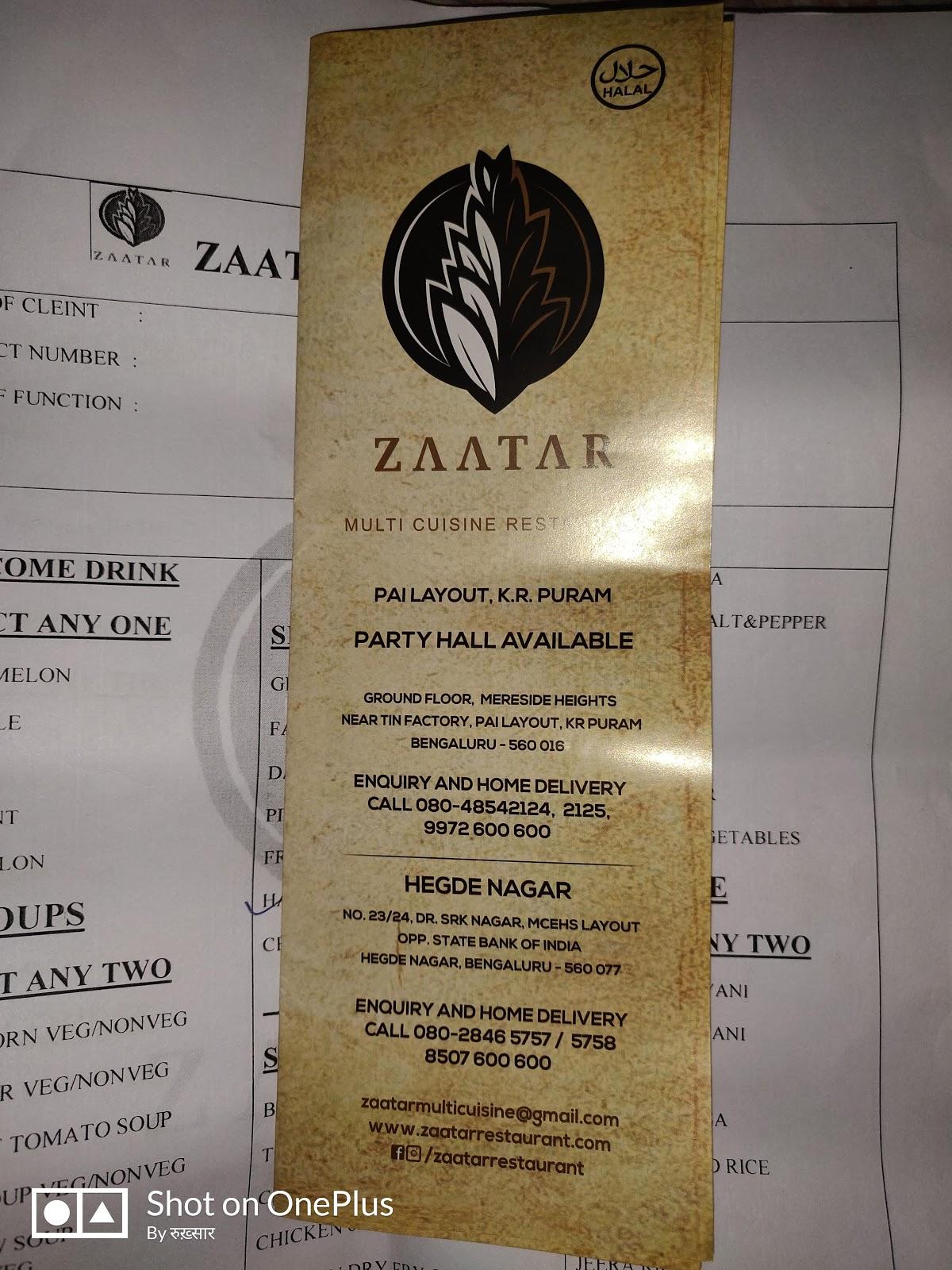 Menu at Zaatar, Bengaluru, MCECHS Layout Main Rd