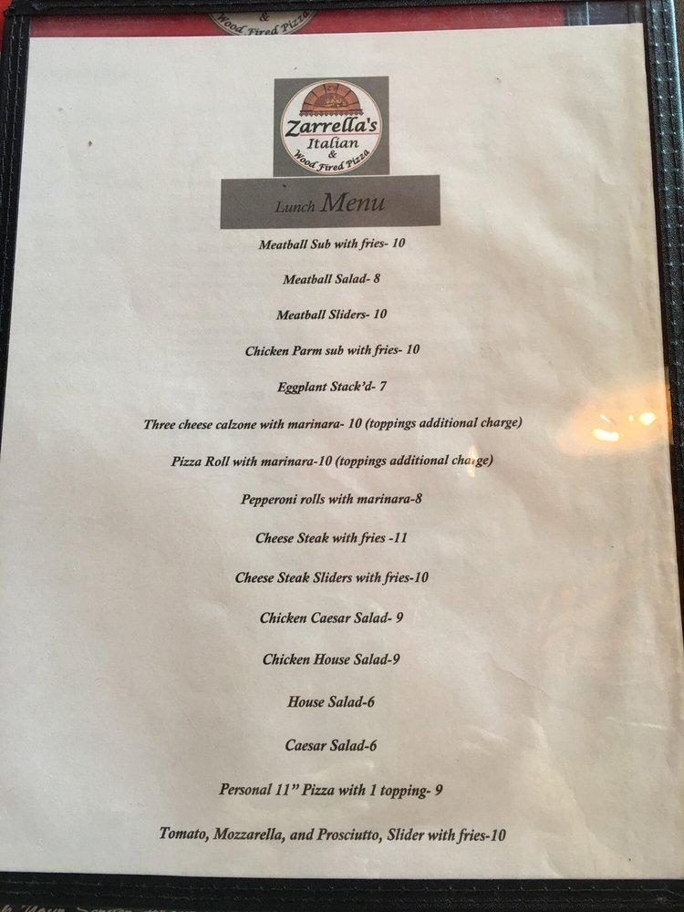 Menu at Zarrella's Italian & Wood Fired Pizza pizzeria, Cape Canaveral