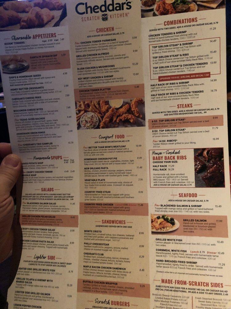 Menu at Cheddar's Scratch Kitchen restaurant, Pleasant Prairie