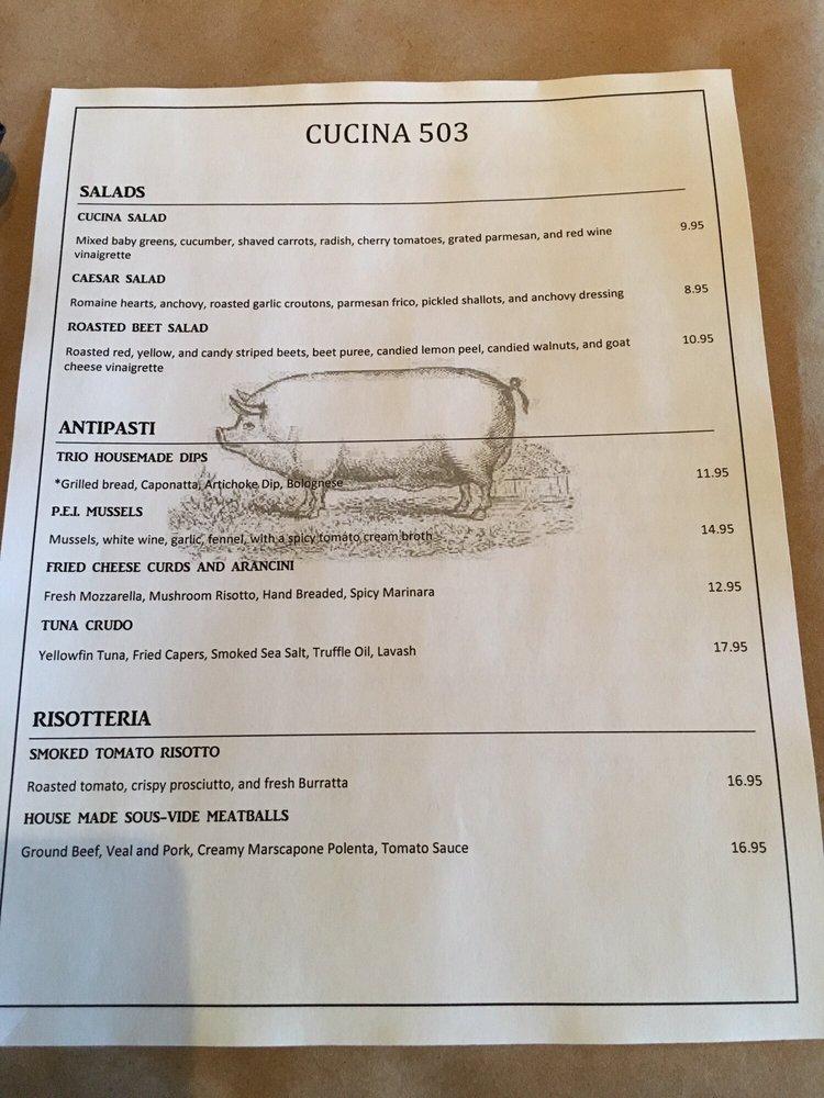 Menu at Cucina 503 restaurant, Augusta