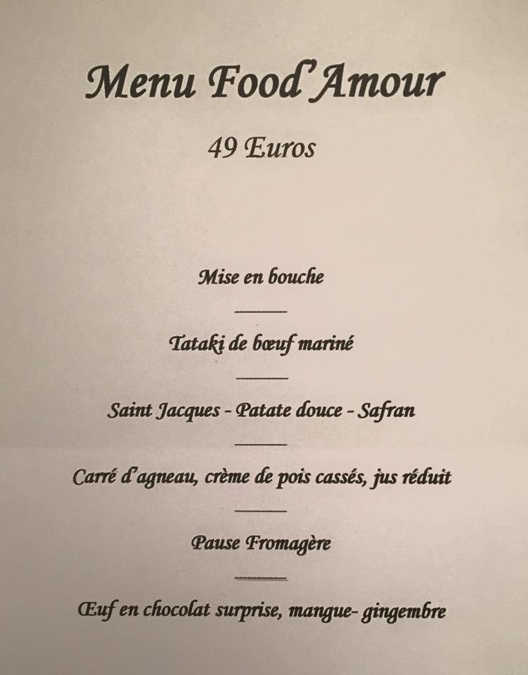 Menu at Food Amour restaurant, Salernes