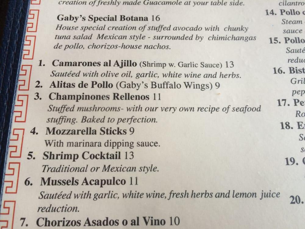 Menu at Gaby's Cafe, Ellenville, 141 Canal St