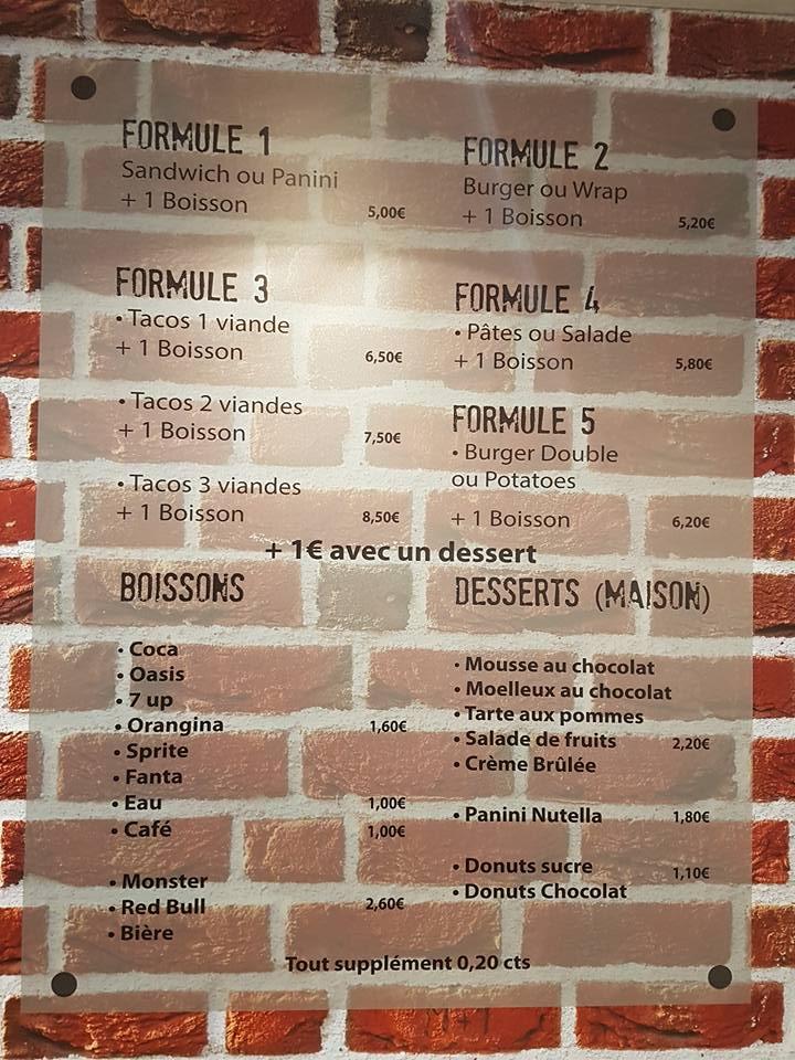 Menu at New Campus restaurant, Aubagne