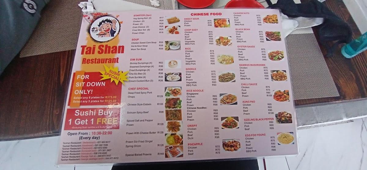 Menu at Taishan Restaurant The Sanctuary Mall (Somerset West), Cape Town