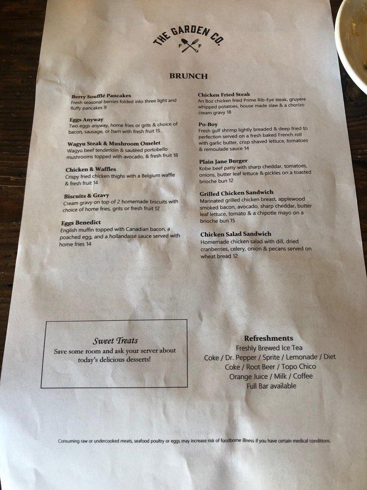 Menu at The Garden Company in Round Top cafe, Round Top