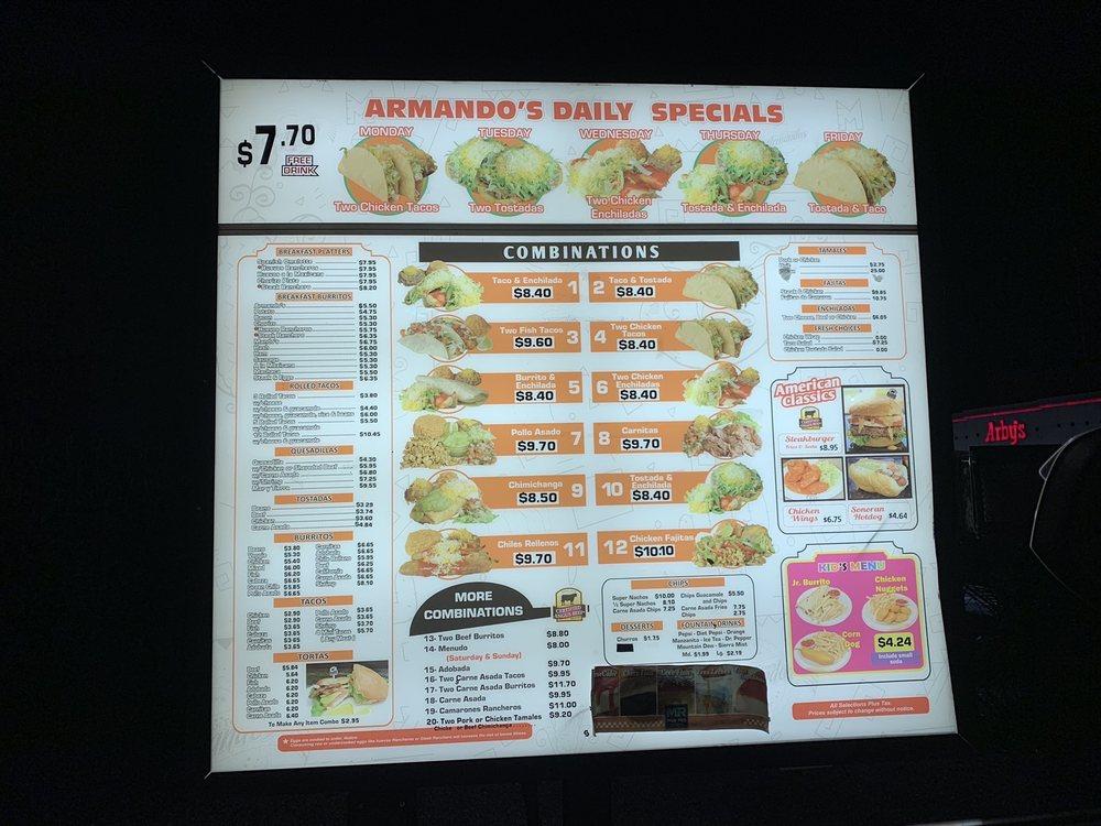 Menu at Armando's Mexican Food restaurant, Phoenix, W Deer Valley Rd