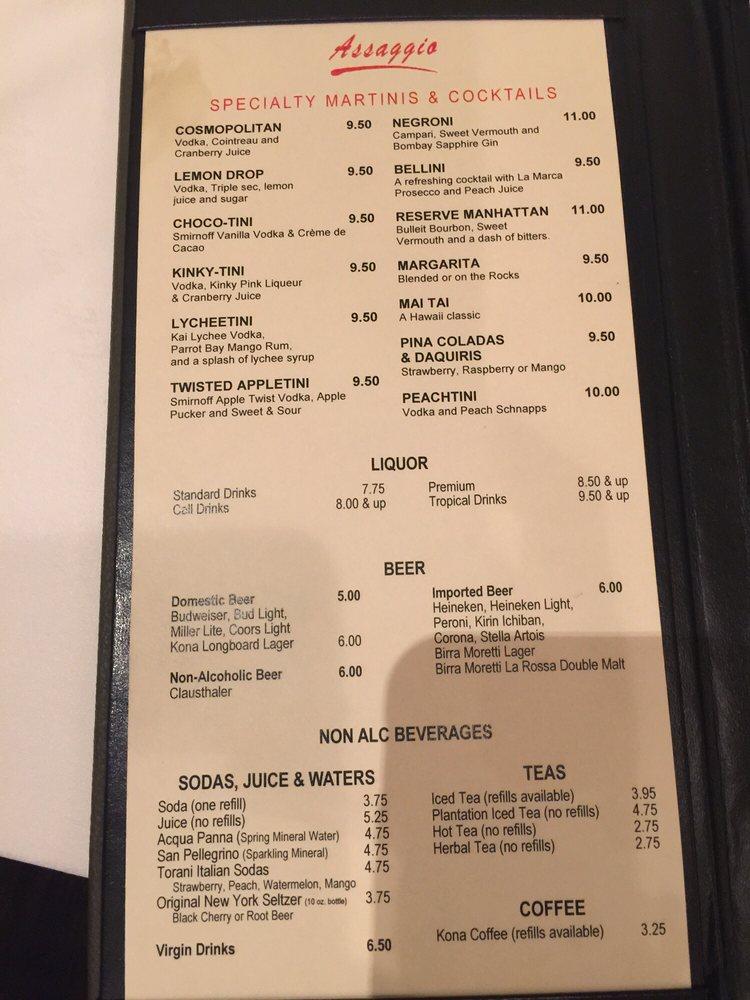 Menu at Assaggio restaurant, Honolulu, Ala Moana Blvd Suite 1259