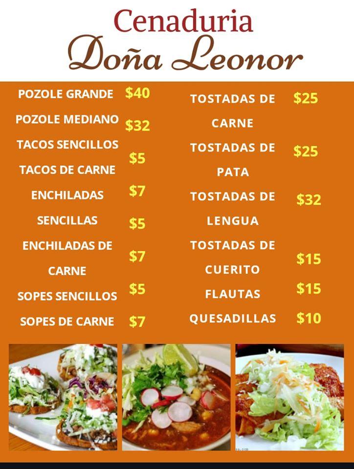 Menu at Cenaduria Doña Leonor restaurant, Guadalajara