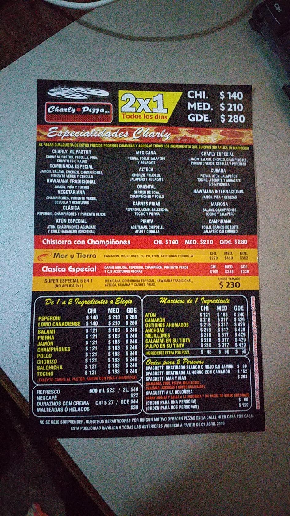 Menu at Charly Pizza restaurant, Ecatepec de Morelos, Av. Gobernador ...