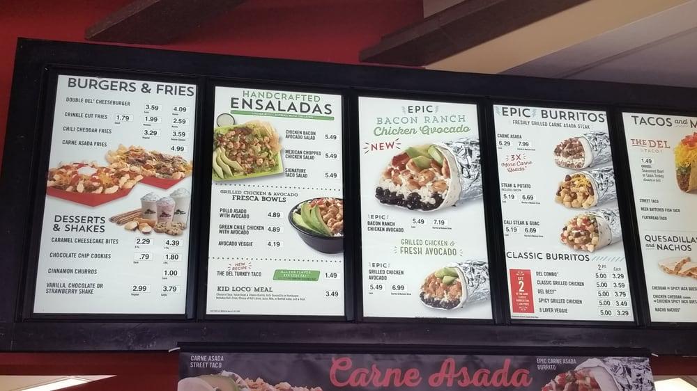 Menu at Del Taco restaurant, Bullhead City