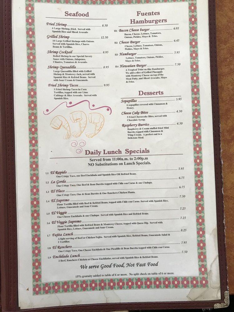 Menu at Las Fuentes Mexican Restaurant, Bay City
