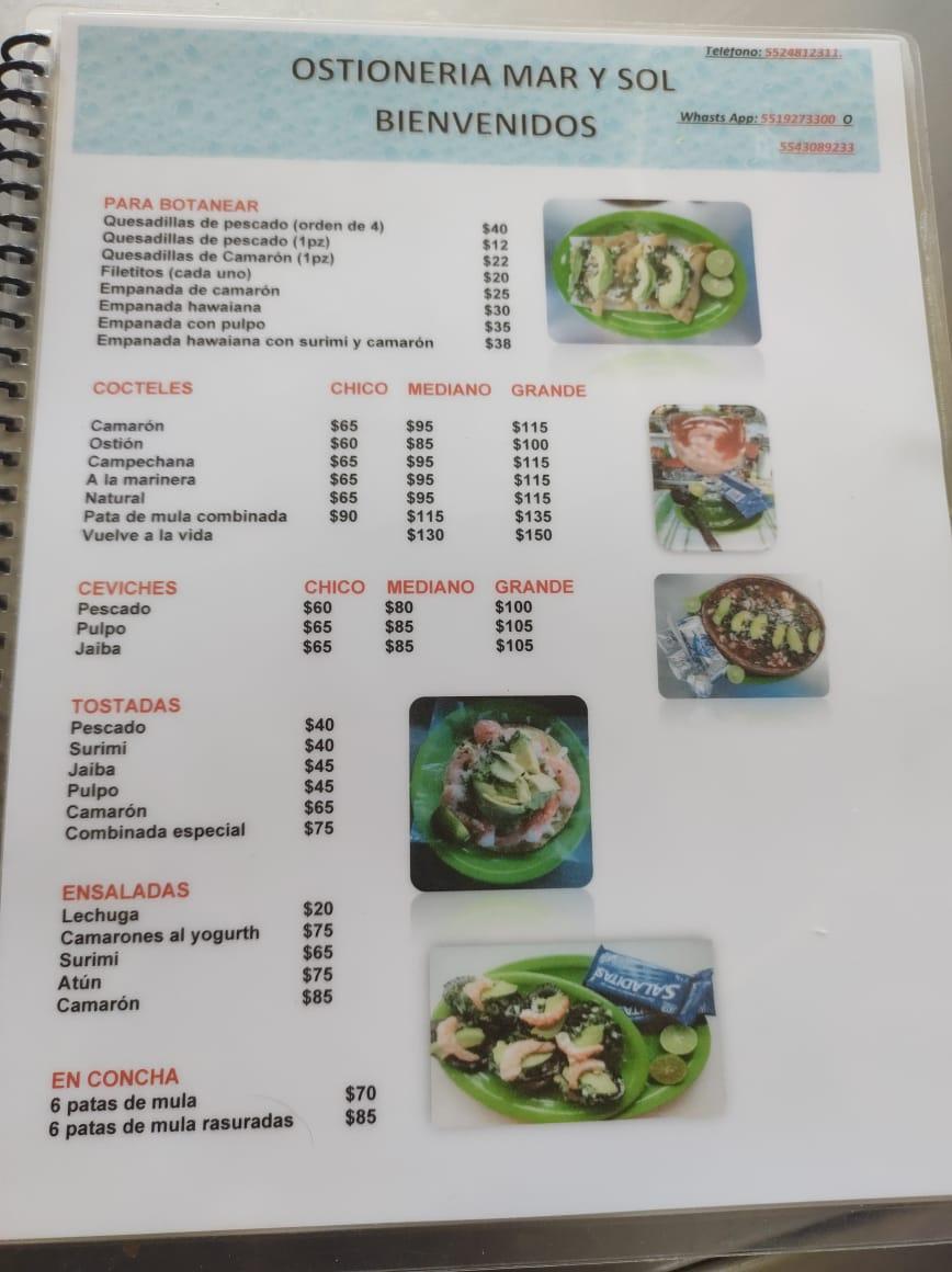 Carta del restaurante Mariscos Mar y Sol, Nezahualcóyotl