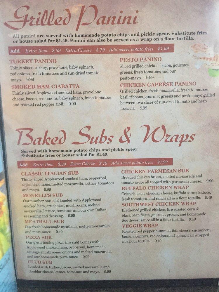 Menu at Monelli's Italian Grill & Sports Bar, Portage