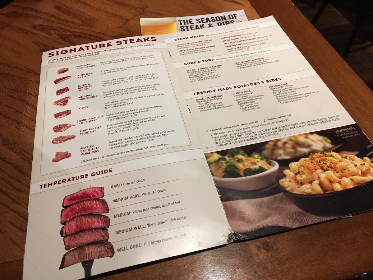 Menu at Outback Steakhouse, Milpitas