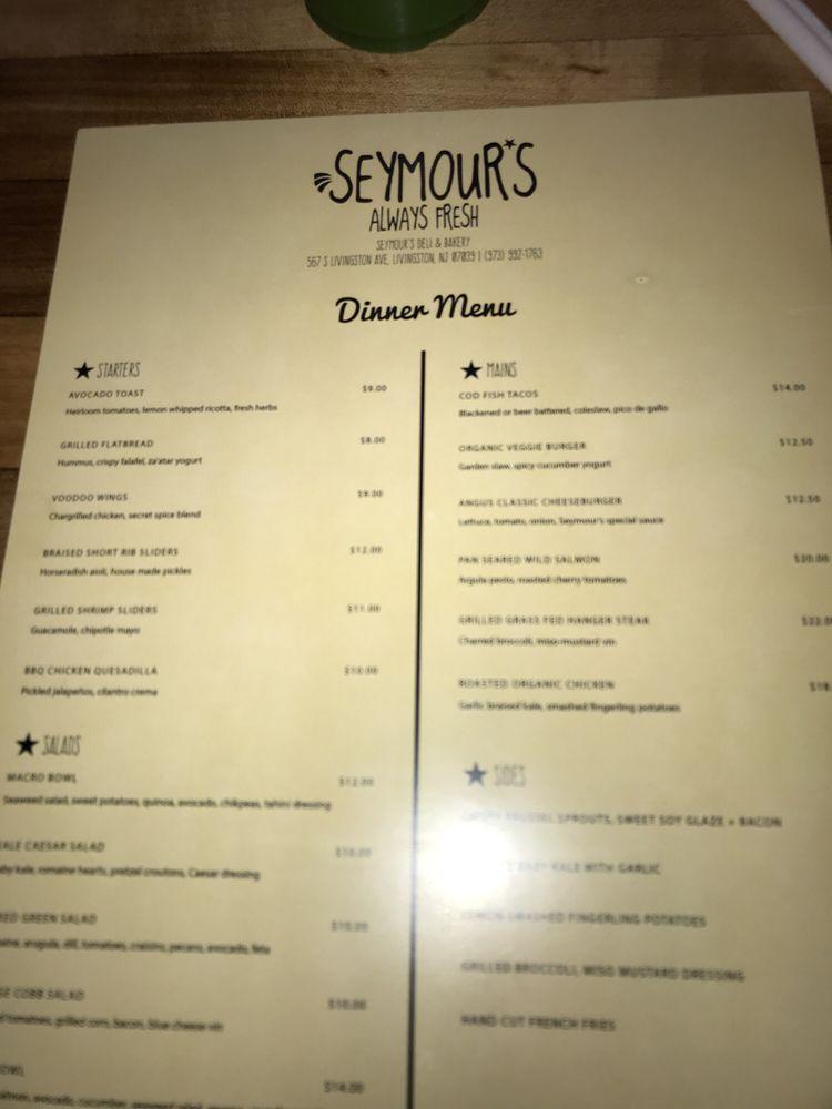 Menu at Seymours Cafe, Livingston, 567 S Livingston Ave