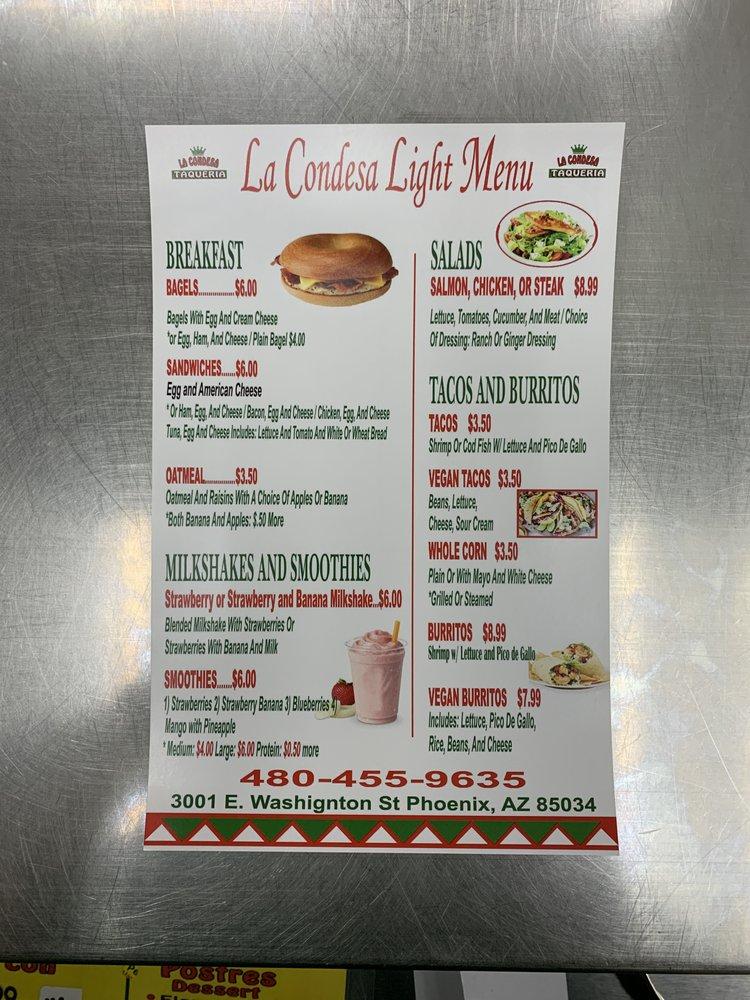Carta del restaurante Taqueria La Condesa, Phoenix