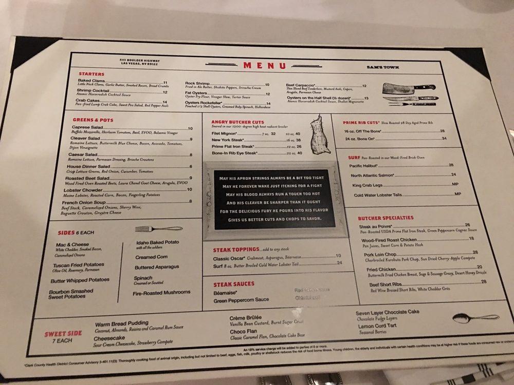 Carta de The Angry Butcher Steakhouse, Las Vegas