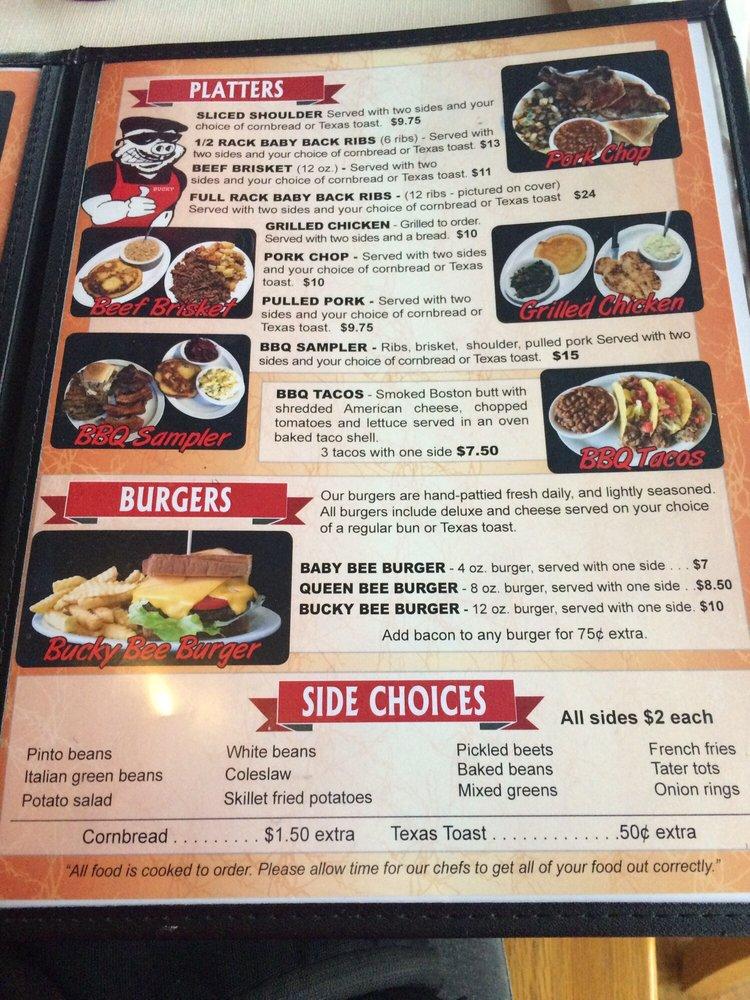 Menu at Bucky Bees BBQ of Cave City, Cave City, 822 Mammoth Cave St