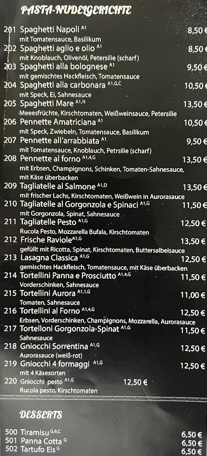 Menu au Gusto Pizza München, Munich