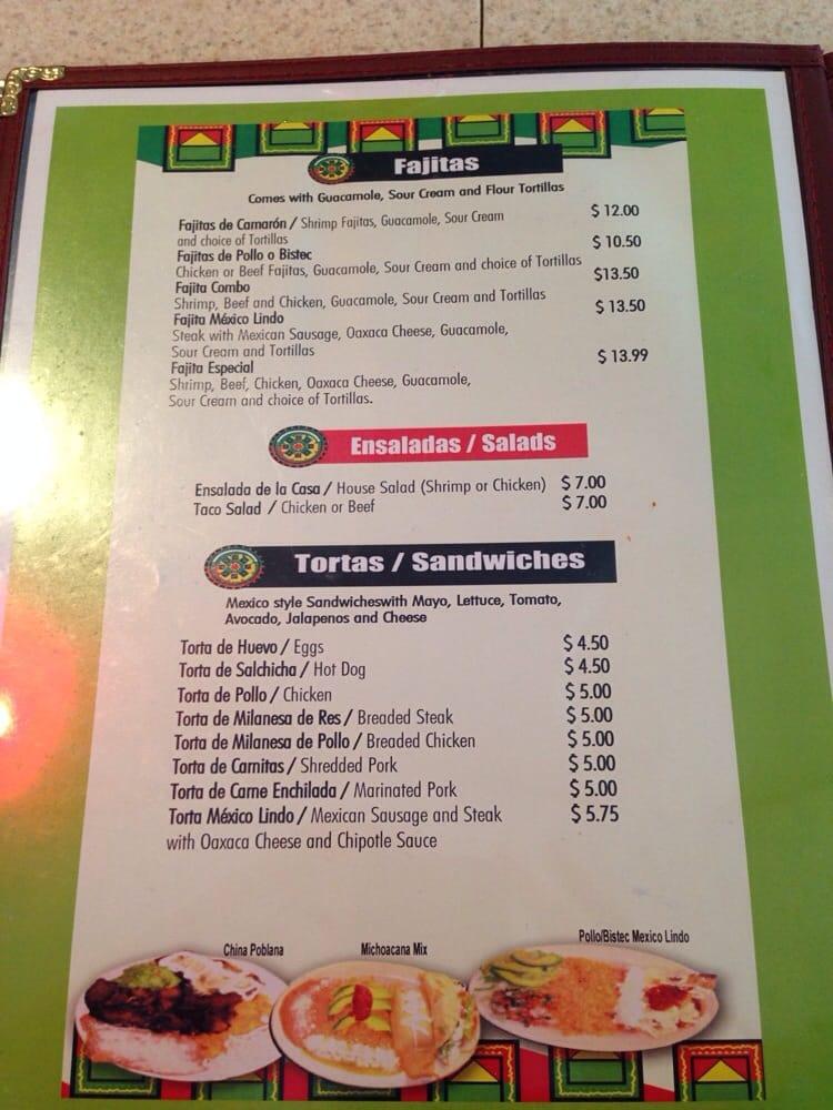 Menu at Mexico Lindo restaurant, Bethlehem