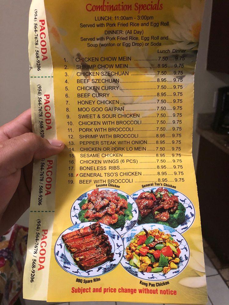 Menu at Pagoda restaurant, Oakland Park