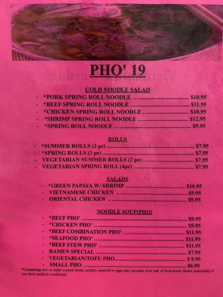 Menu at Pho 99 restaurant, Hilo