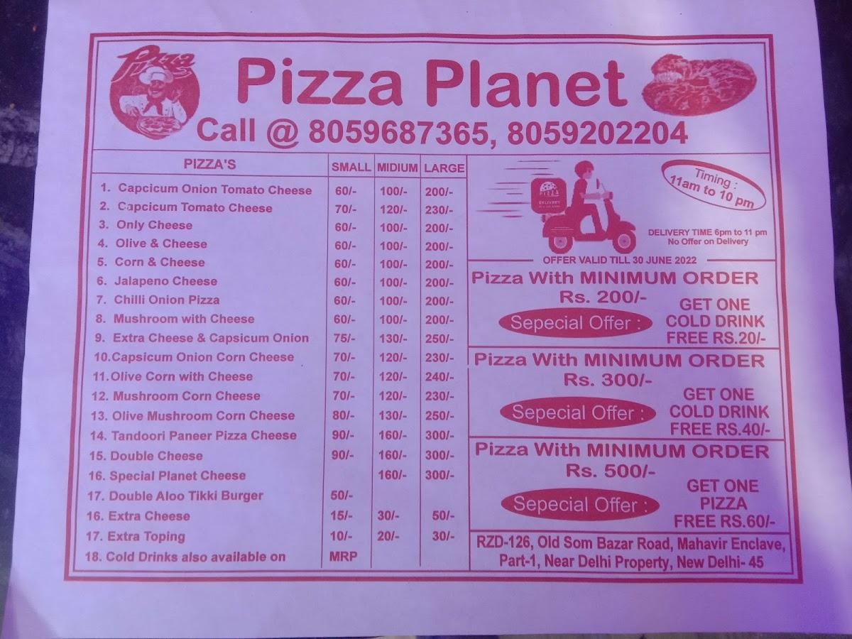 Menu at Pizza Planet, Delhi, D2/120 jeevan park new delhi