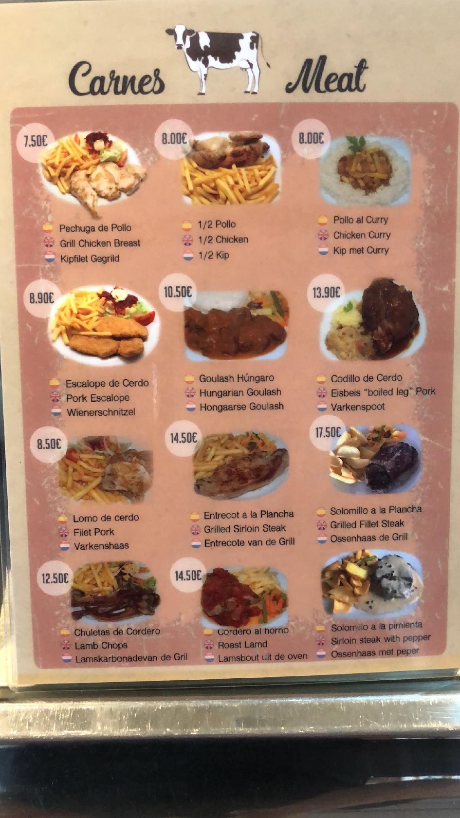 Menu at Restaurante los Ranchos, Benidorm