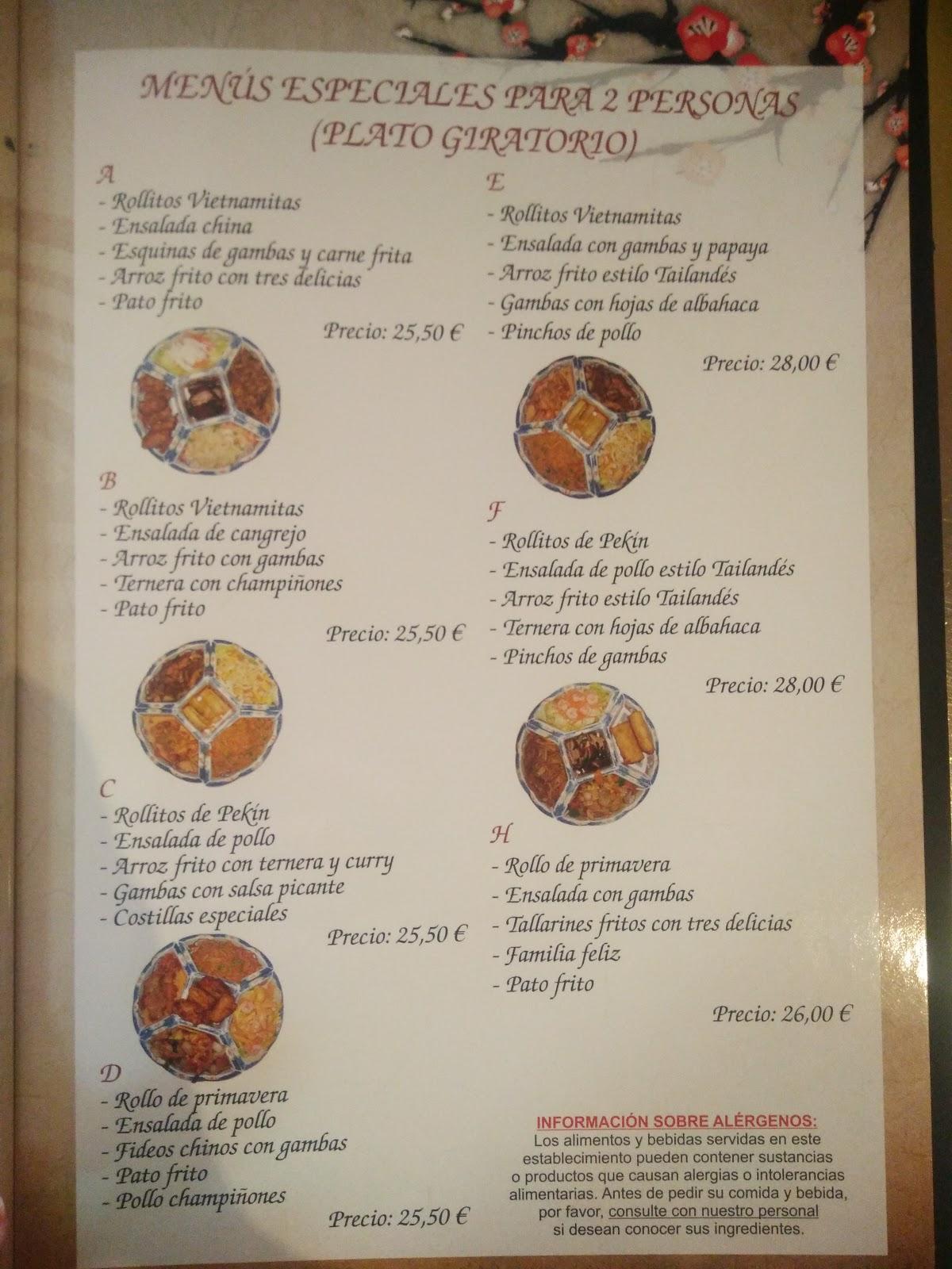Carta de Restaurante Asiático SHUN FENG, Pamplona