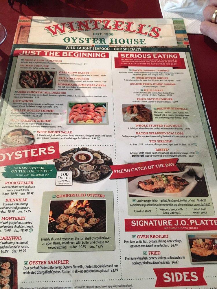 Menu at Wintzell's Oyster House restaurant, Mobile, 605 Dauphin St