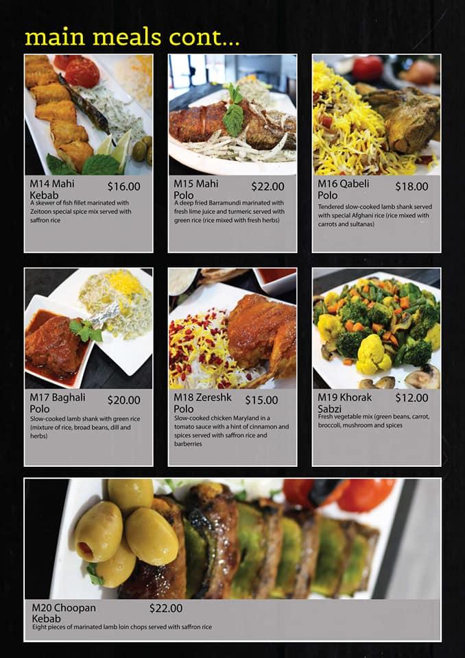 Menu at Zeitoon Restaurant, Salisbury
