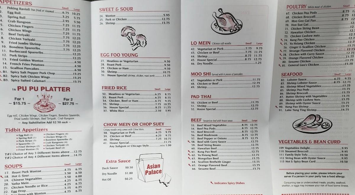 Menu at Asian Palace restaurant, Raynham