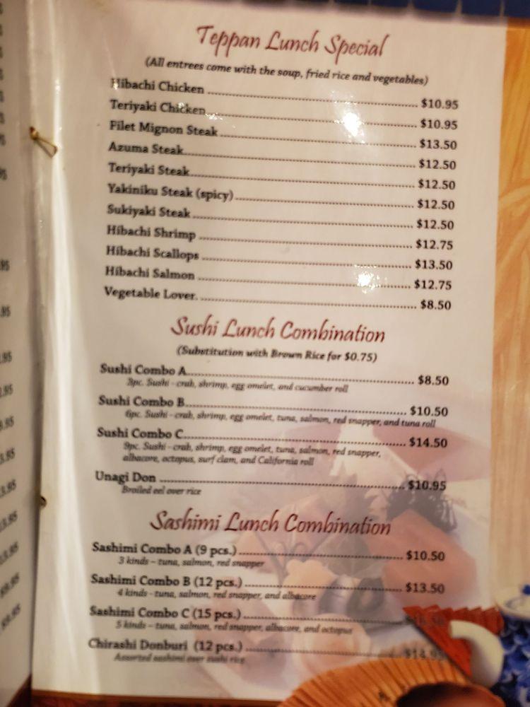 Menu at Azuma Sushi & Teppan restaurant, Albuquerque, San Mateo Blvd NE