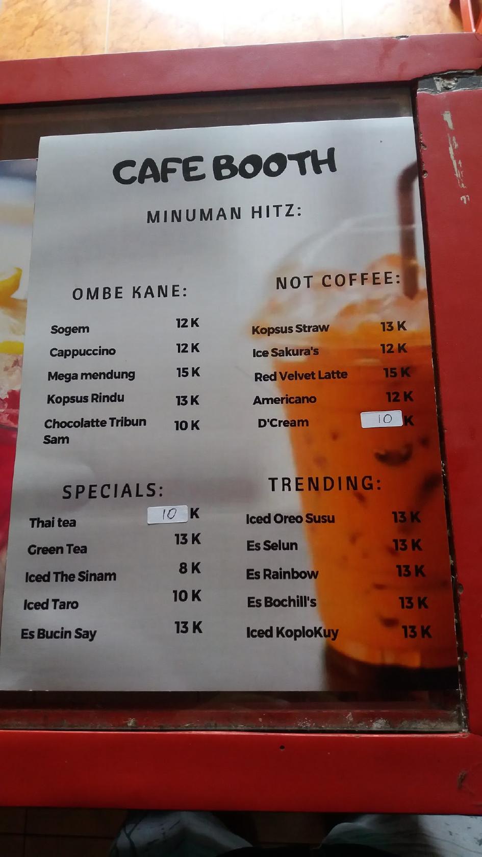 Menu at Cafe booth, Malang