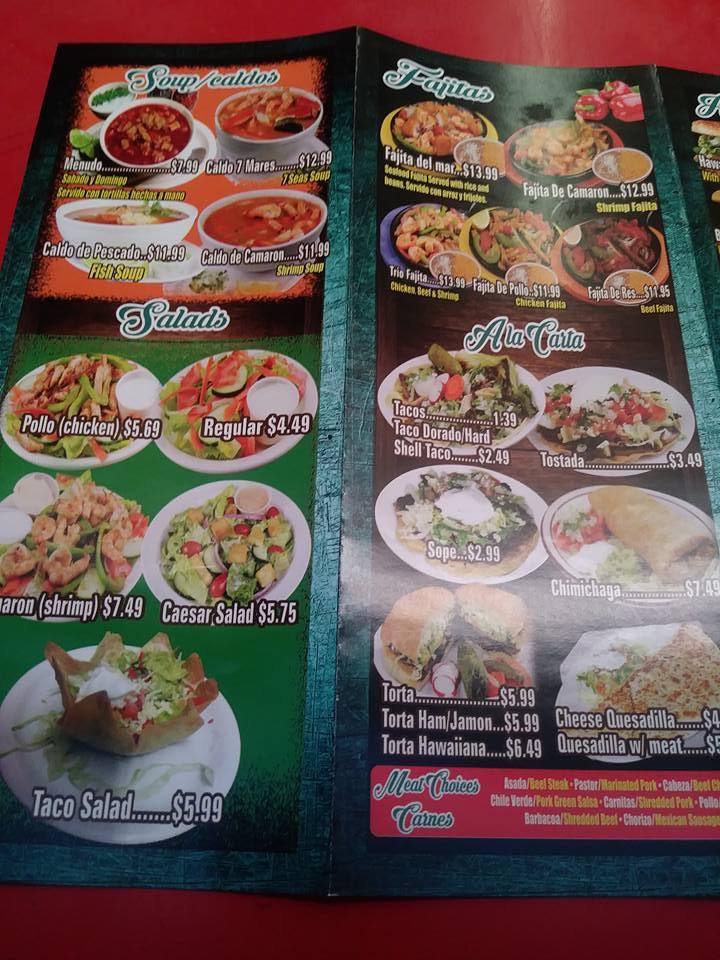 Menu at El Sabroso restaurant, Buttonwillow